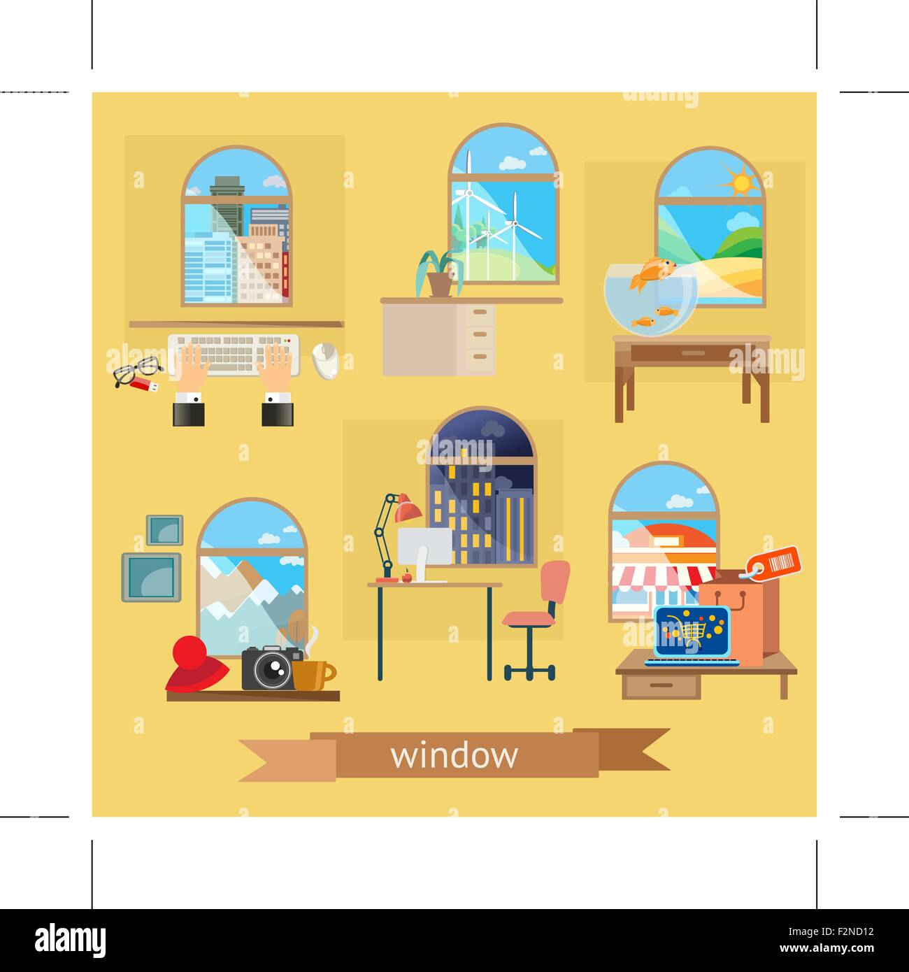 Window, set of illustrations flat design Stock Vector Image & Art - Alamy