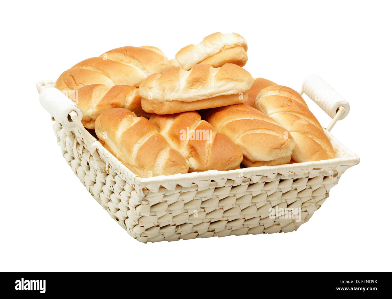 Basket with breakfast buns. Isolated with clipping path Stock Photo - Alamy