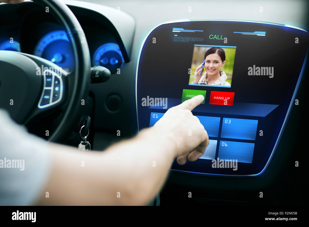 male hand receiving video call on car panel screen Stock Photo - Alamy