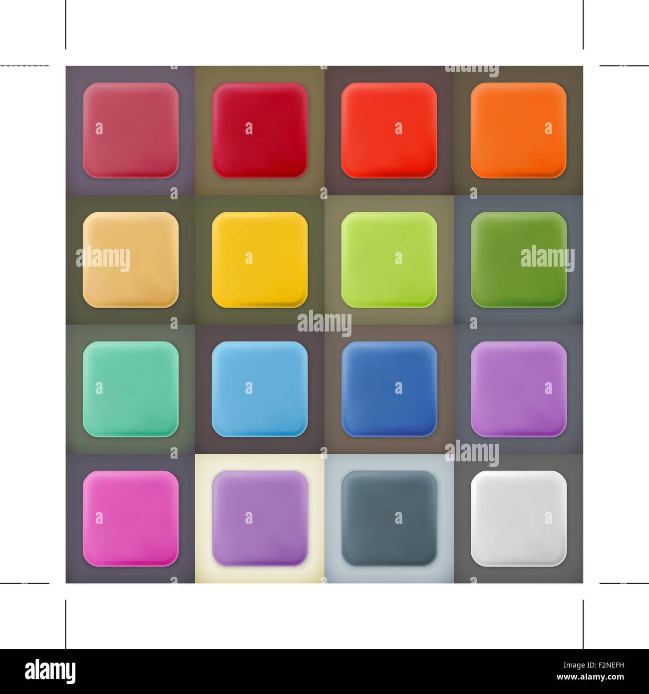 Square empty blanks web icons and buttons with drop shadow on color ...