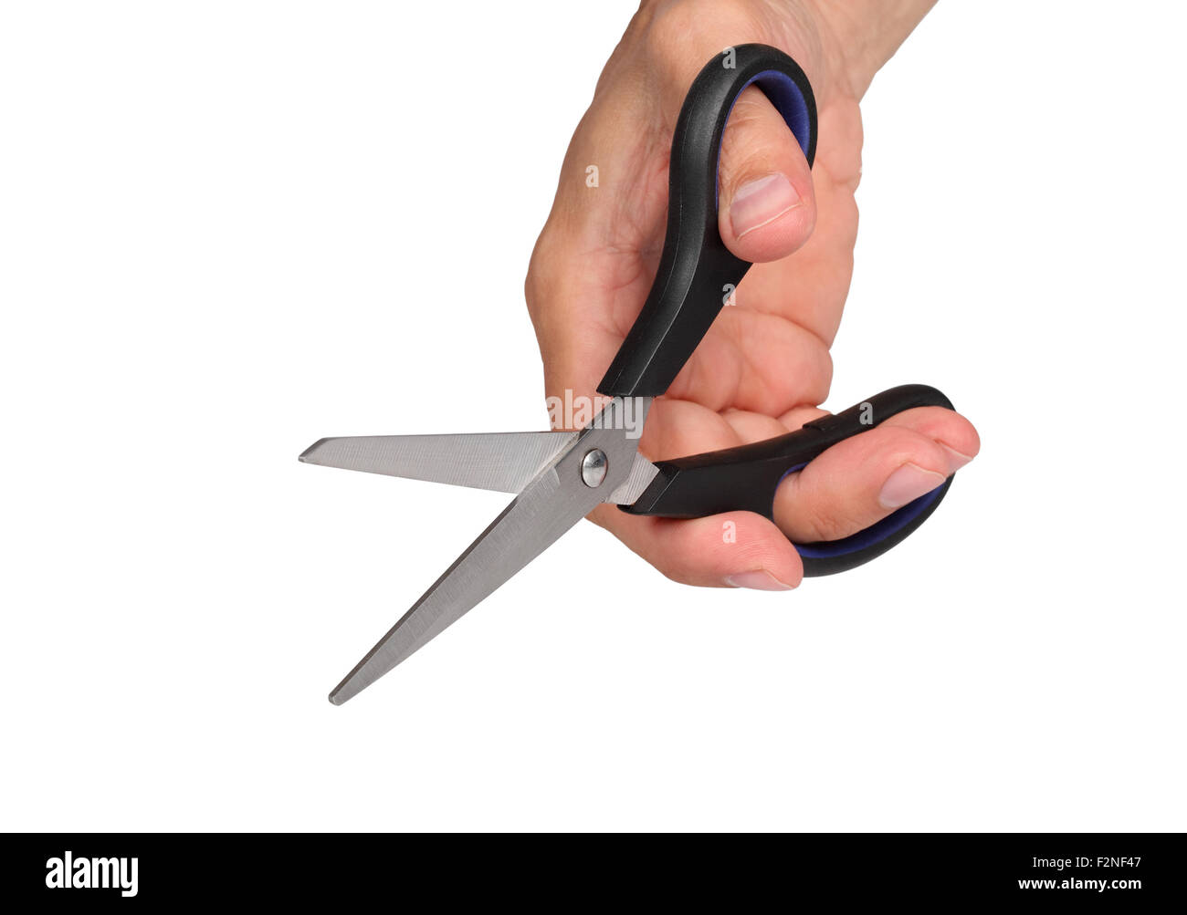 Hand with open scissors. Isolated with clipping path Stock Photo - Alamy