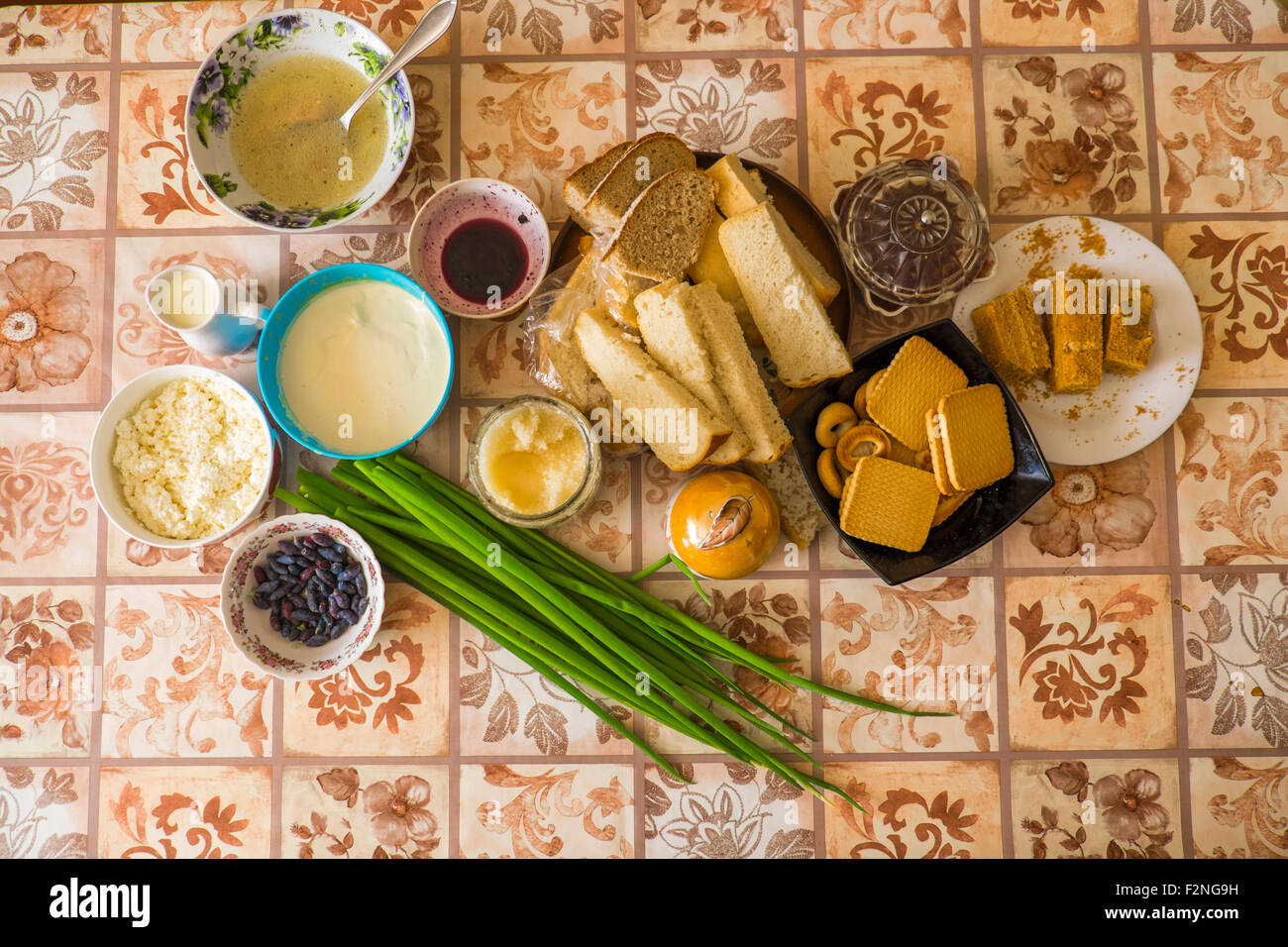 High angle view of food on table Stock Photo - Alamy