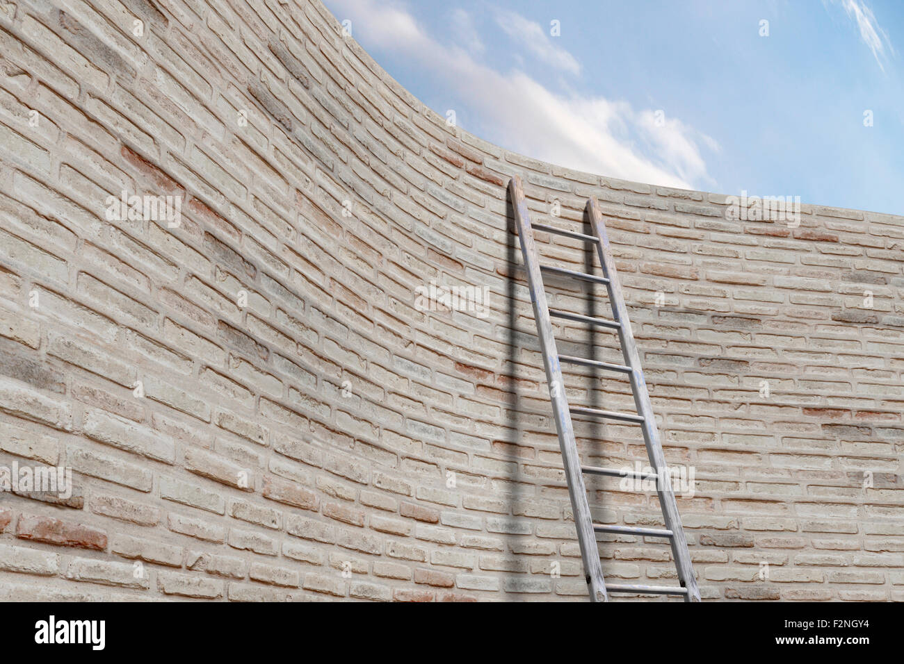 3d rendering of a ladder in a wall, concept of growth and progress ...