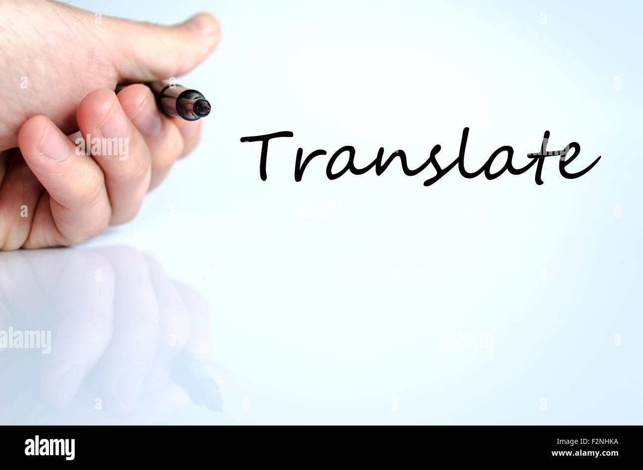 Translate text concept isolated over white background Stock Photo - Alamy