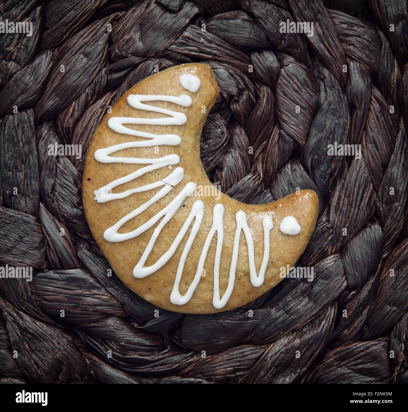 Tasty gingerbread moon on the dark background. Christmas theme Stock ...