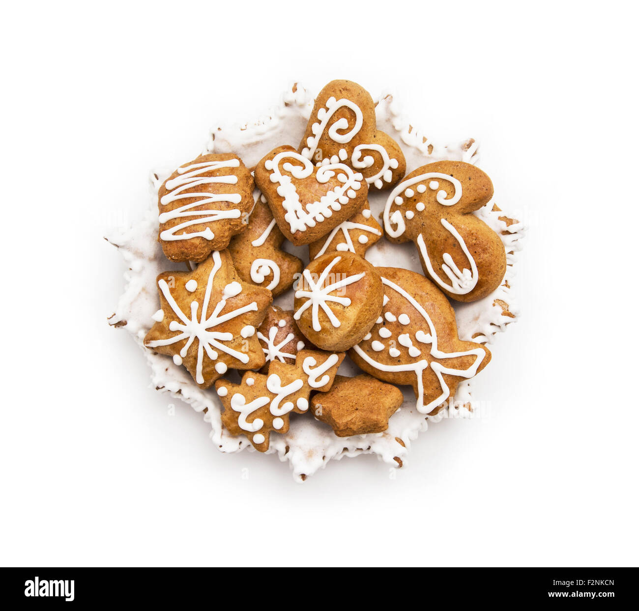 Mix of christmas gingerbread cookies on the white background. Circle ...
