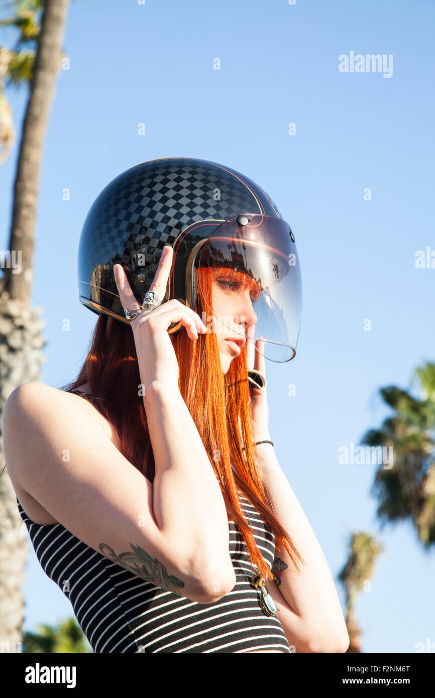 Woman motorcycle helmet hi-res stock photography and images - Alamy