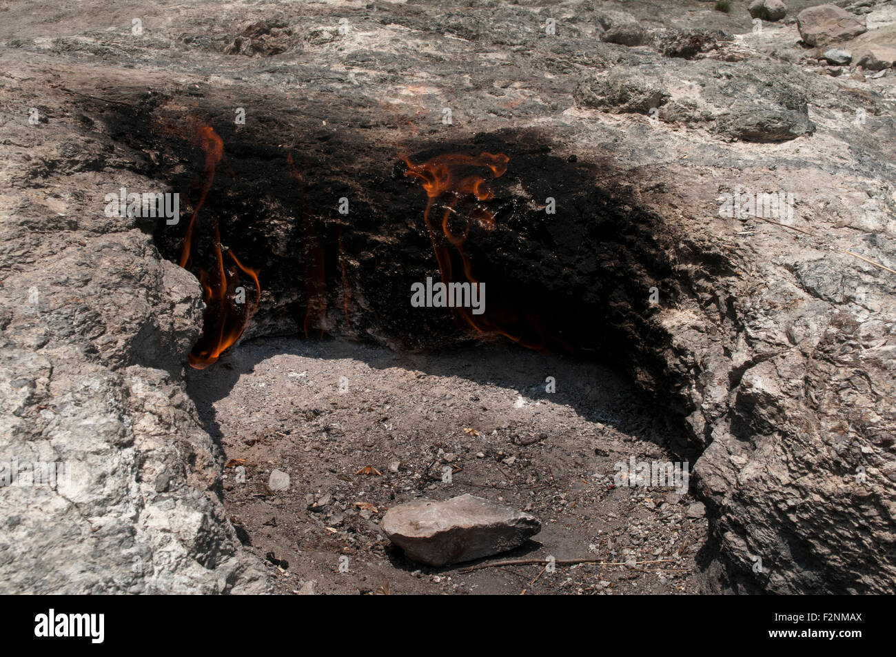 Burning fires at the Mount Chimaera or Yanartas near the village Çıralı ...