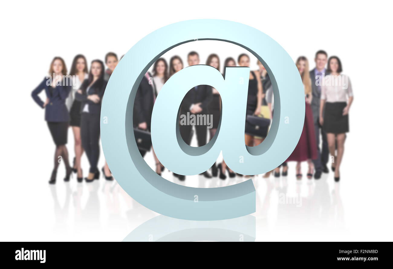 Group of business people with big e-mail icon Stock Photo - Alamy
