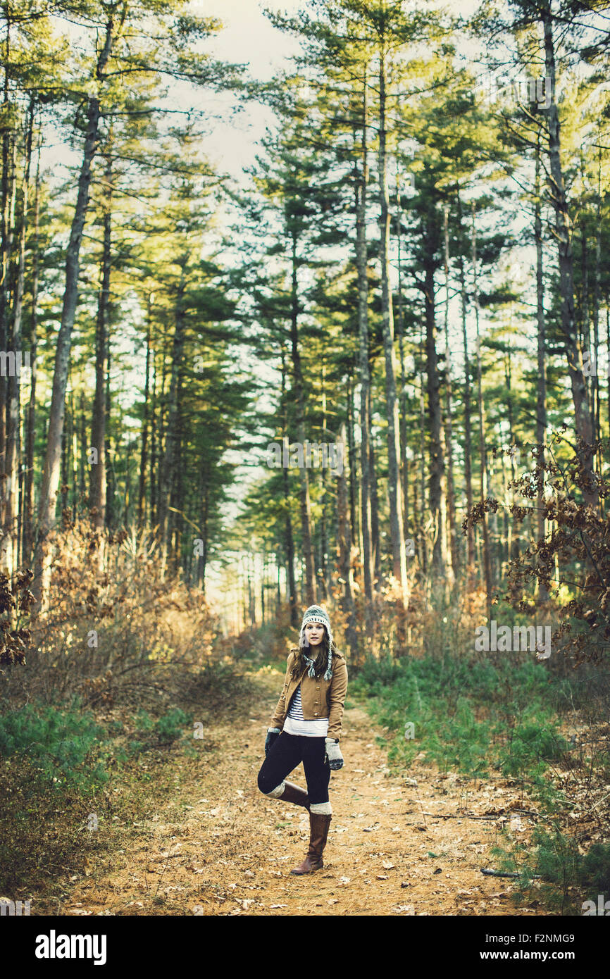 Caucasian woman standing on dirt path Stock Photo - Alamy