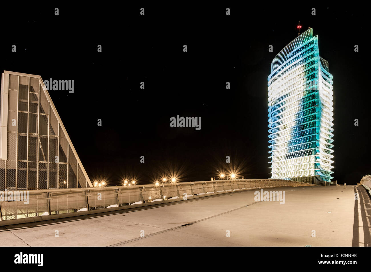 Water Tower by Night. Torre del Agua is a 249 ft, high tower built at ...