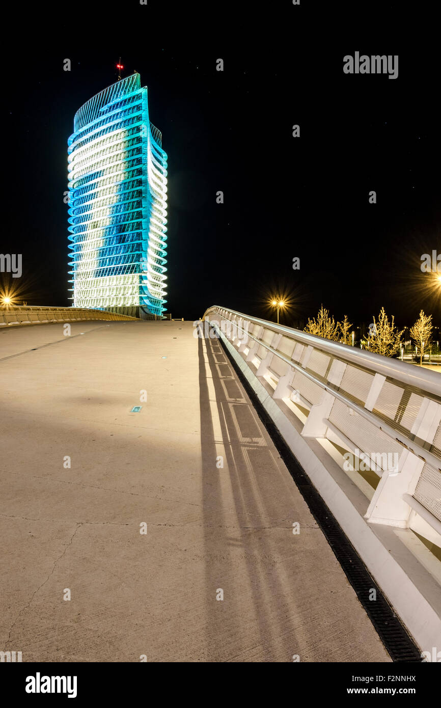 Water Tower by Night. Torre del Agua is a 249 ft, high tower built at ...