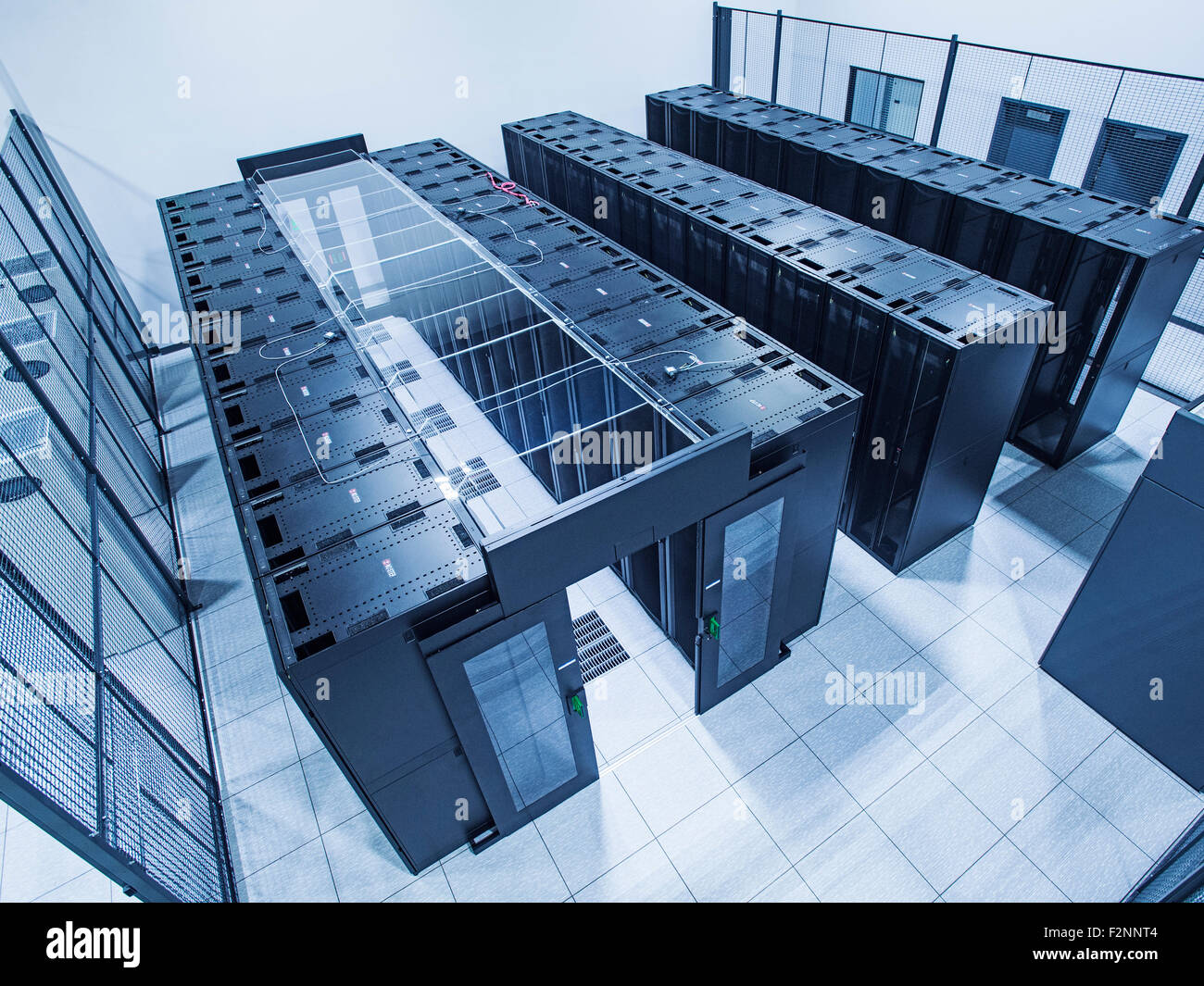 High angle view of technology in server room Stock Photo - Alamy