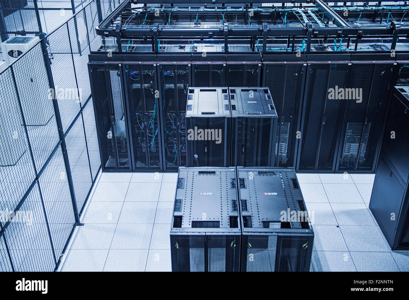 High angle view of technology in server room Stock Photo - Alamy