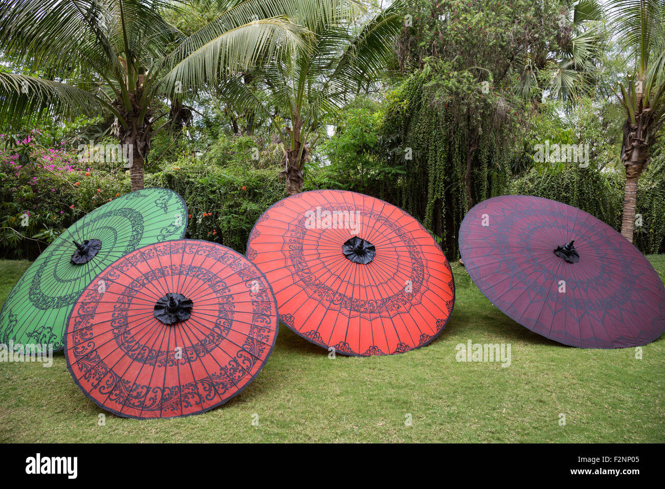 Traditional parasols in backyard Stock Photo - Alamy