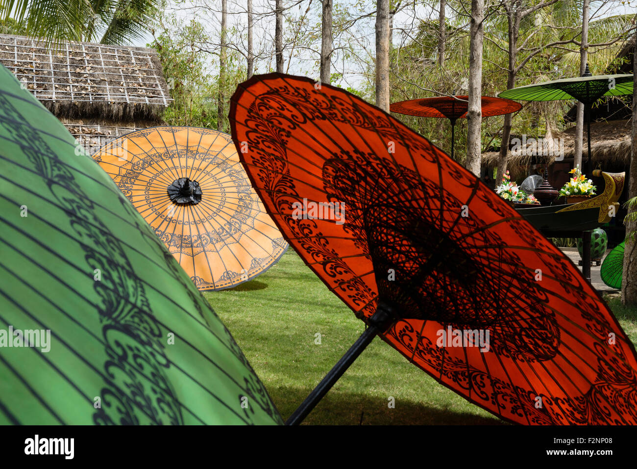 Traditional parasols in backyard Stock Photo - Alamy