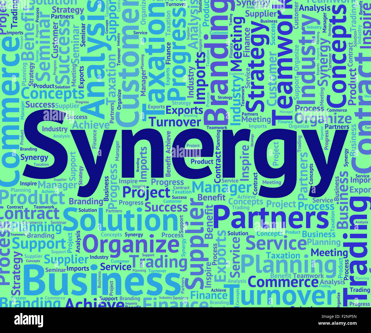 Synergy Word Indicating Team Work And Together Stock Photo - Alamy