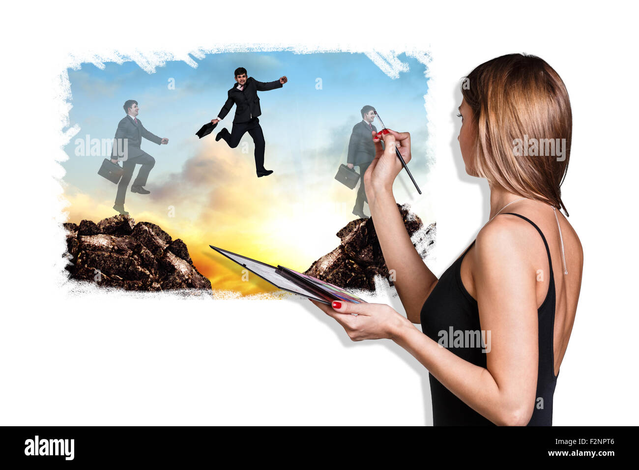 Smiling female artist drowing Stock Photo - Alamy