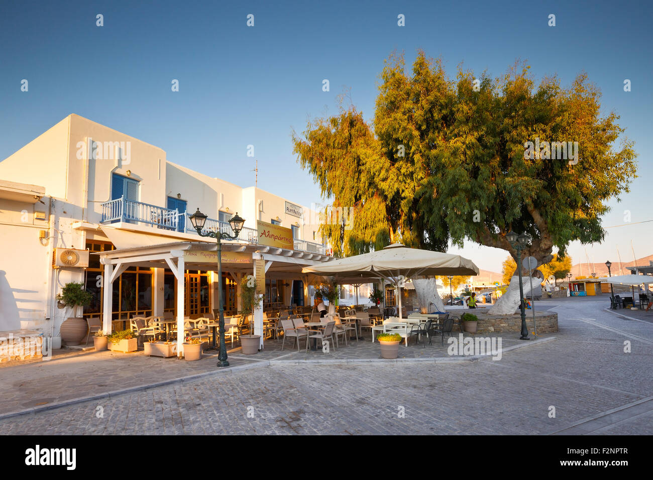 Main square in Naousa village on Paros island, Greece Stock Photo - Alamy