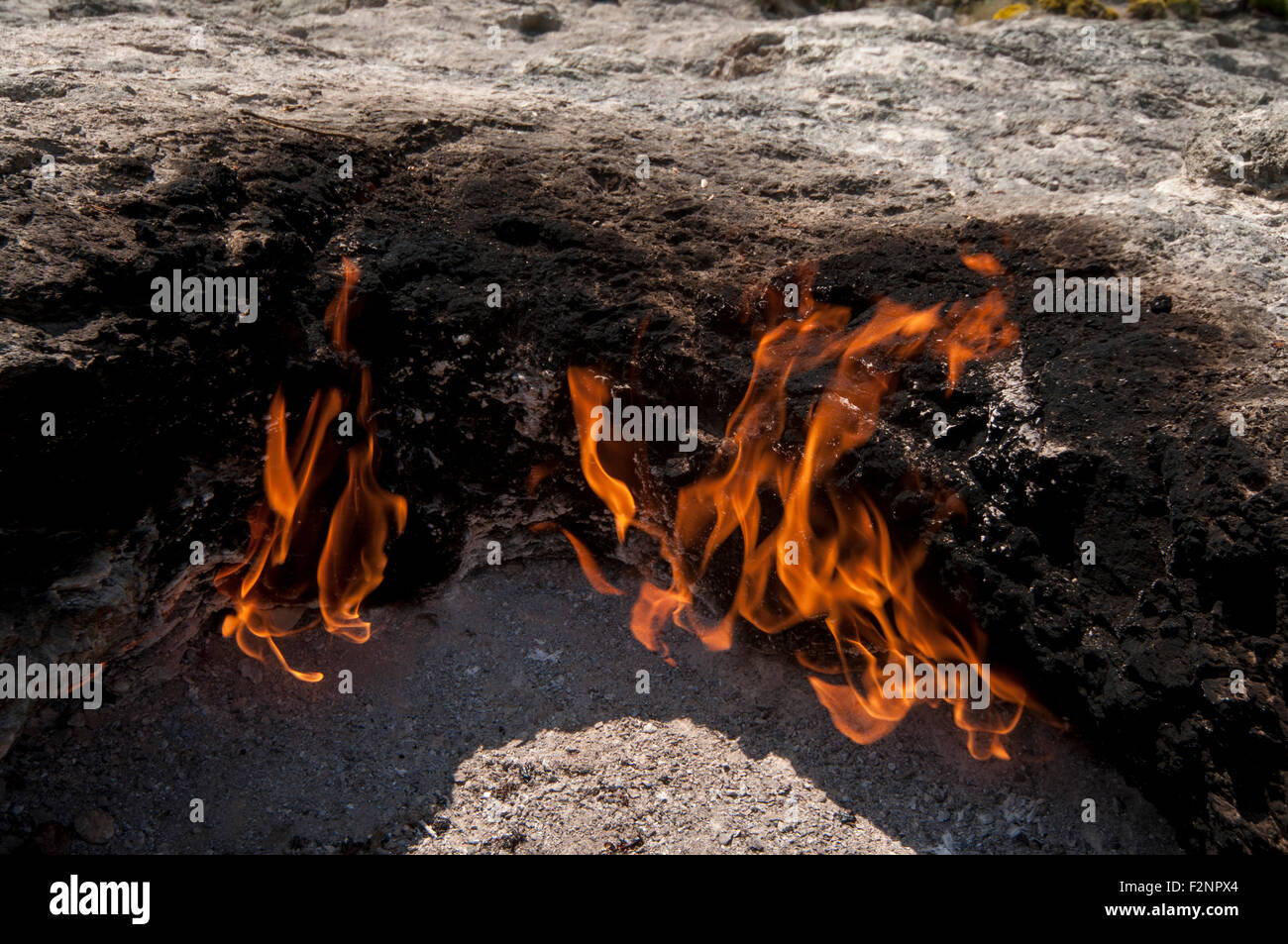 Burning fires at the Mount Chimaera or Yanartas near the village Çıralı ...