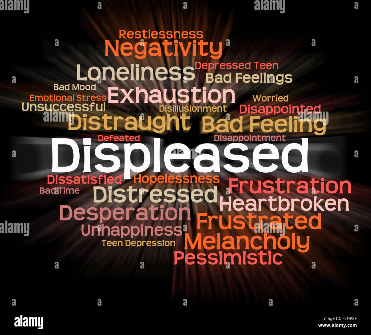 Displeased Word Showing Put Out And Vexed Stock Photo - Alamy