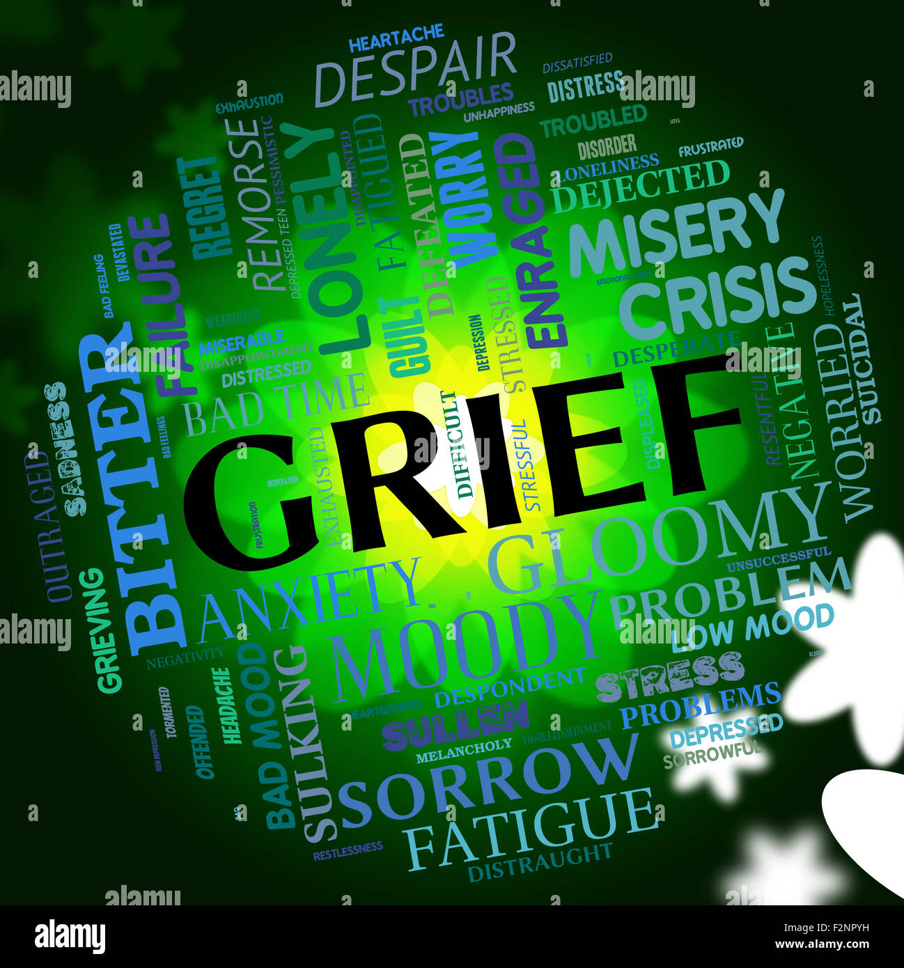 Grief Word Showing Words Woe And Mourning Stock Photo - Alamy