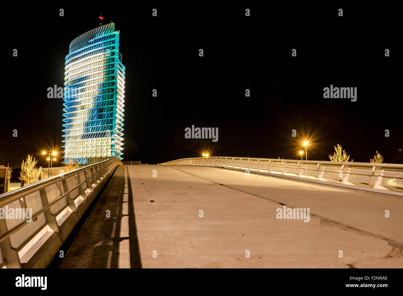 Water Tower by Night. Torre del Agua is a 249 ft, high tower built at ...