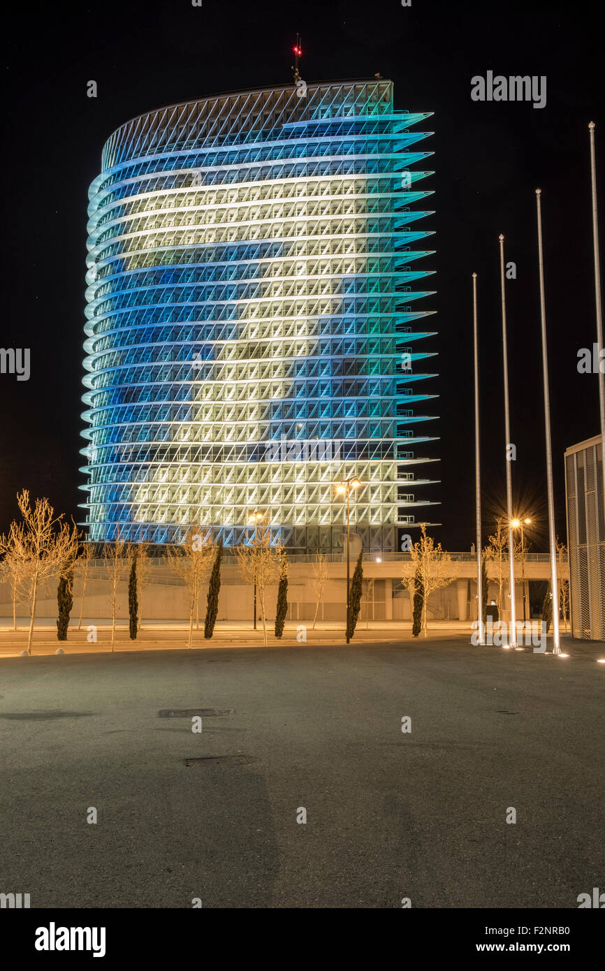 Water Tower by Night. Torre del Agua is a 249 ft, high tower built at ...