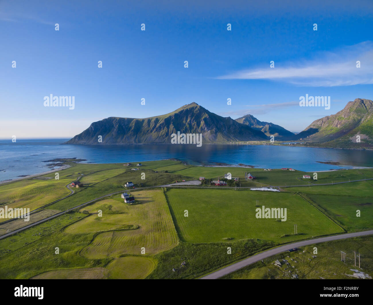 Aerial view of Flakstad, village on Lofoten islands in Norway Stock ...