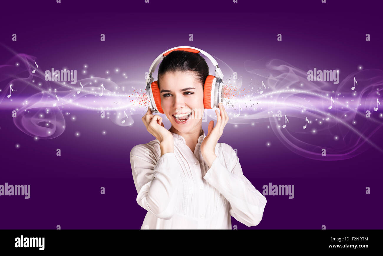 woman enjoying music Stock Photo - Alamy