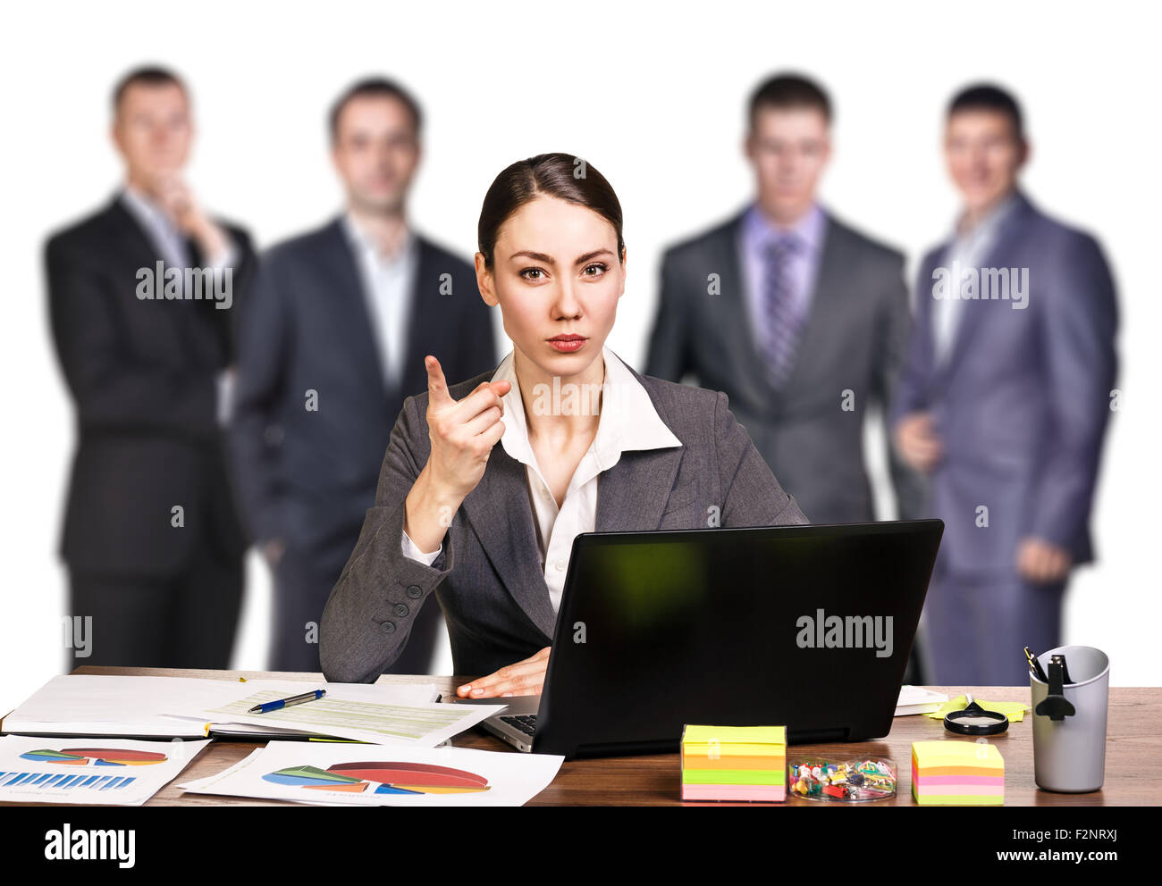 Businesswoman sitting at the table and thinking Stock Photo - Alamy