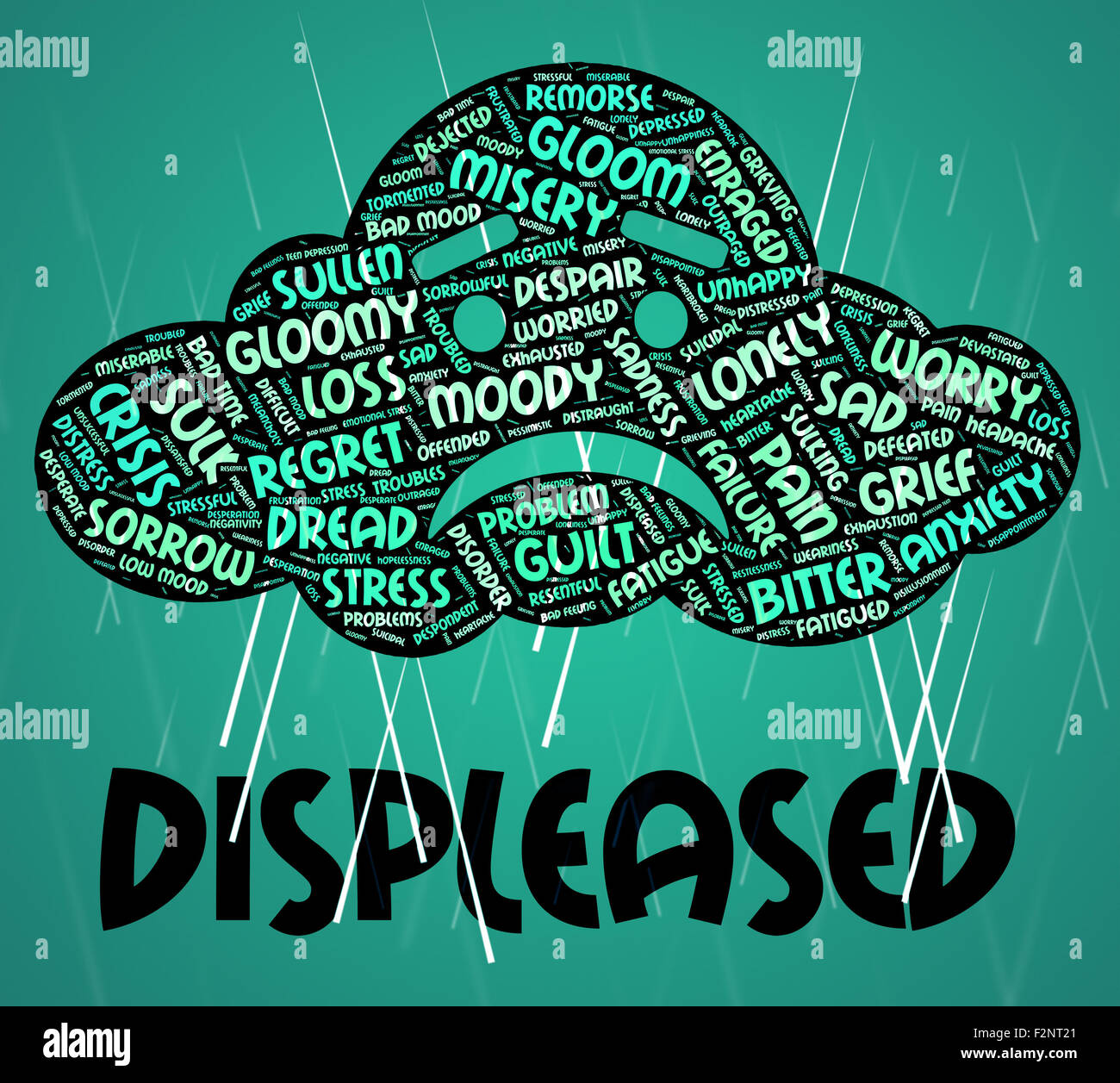 Displeased Word Showing Put Out And Wordcloud Stock Photo - Alamy