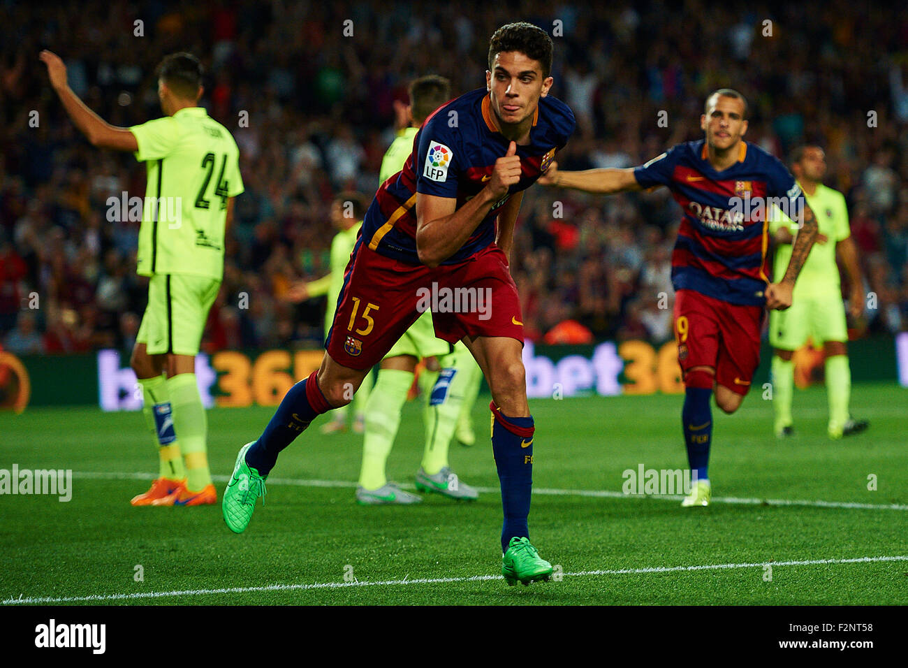 Marc Bartra (FC Barcelona) celebrates after scoring, during La Liga ...