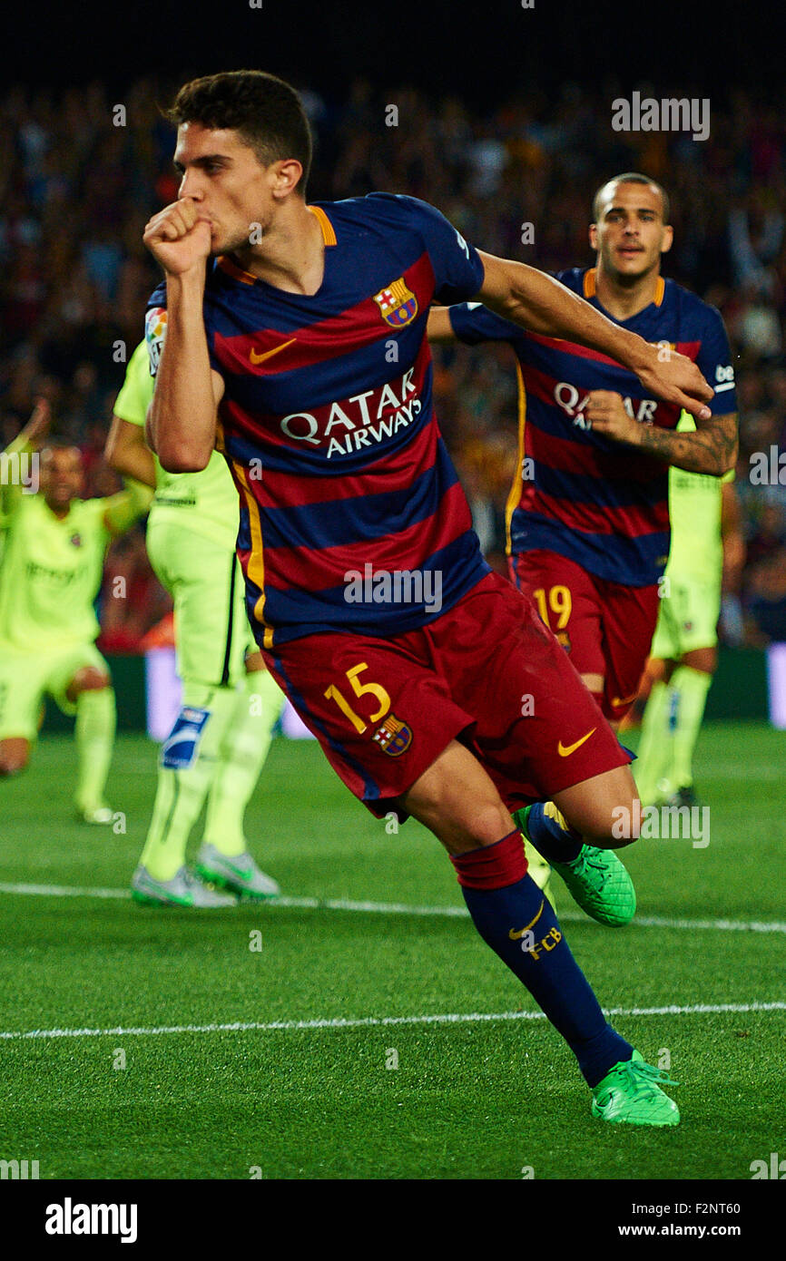 Marc Bartra (FC Barcelona) celebrates after scoring, during La Liga ...