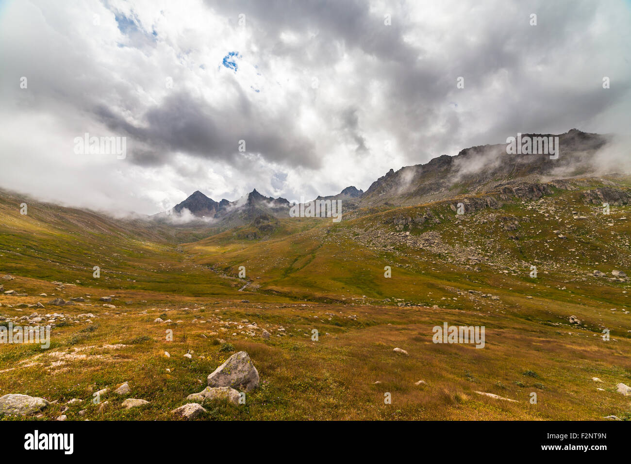 fog and cloud mountain valley landscape. europe Stock Photo - Alamy