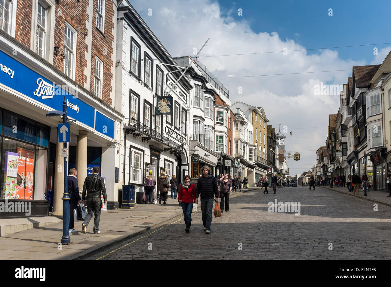 Old Historic Guildford High Street Shoppers High Resolution Stock ...