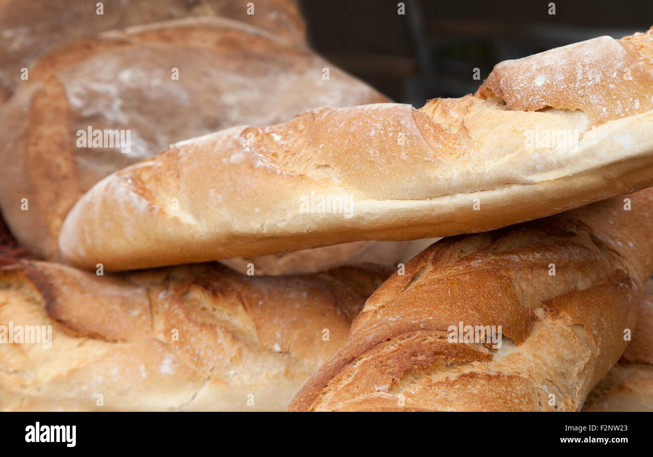 Close up view of rustic white bread Stock Photo - Alamy
