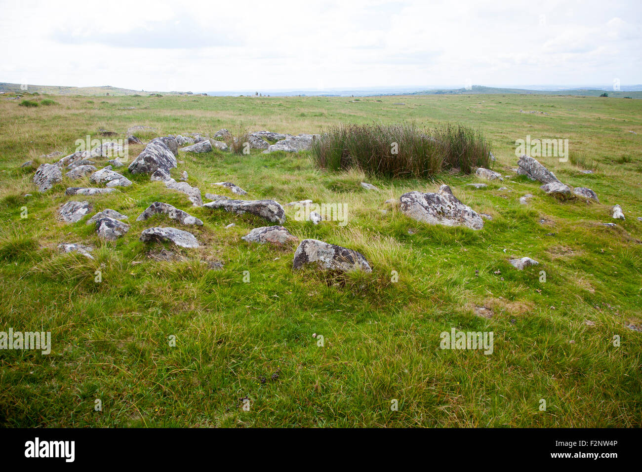 Stone hut circle at the Merrivale ceremonial complex Dartmoor national ...