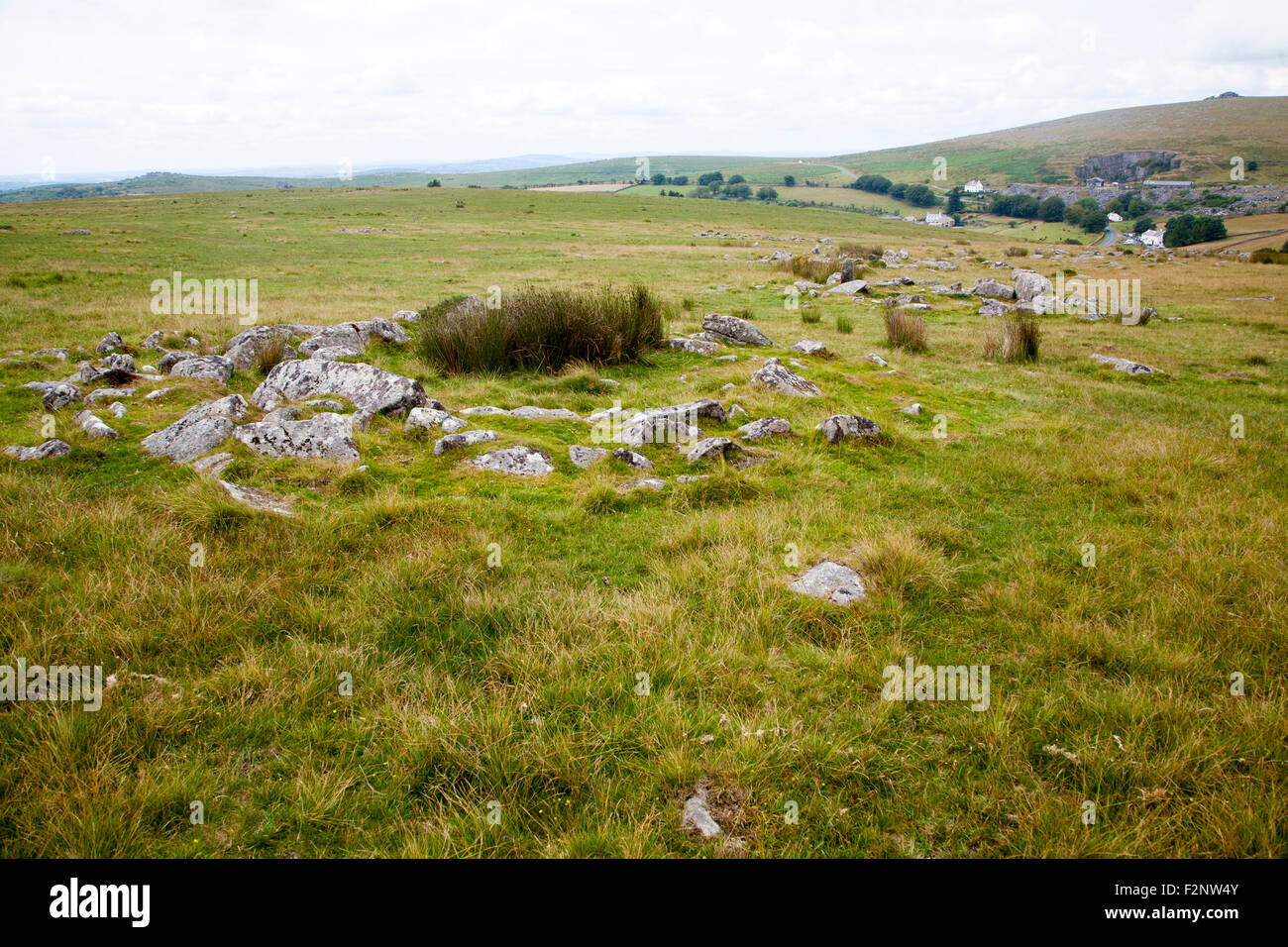 Stone hut circle at the Merrivale ceremonial complex Dartmoor national ...
