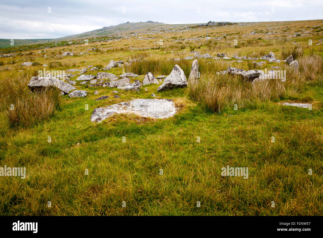 Stone hut circle at the Merrivale ceremonial complex Dartmoor national ...