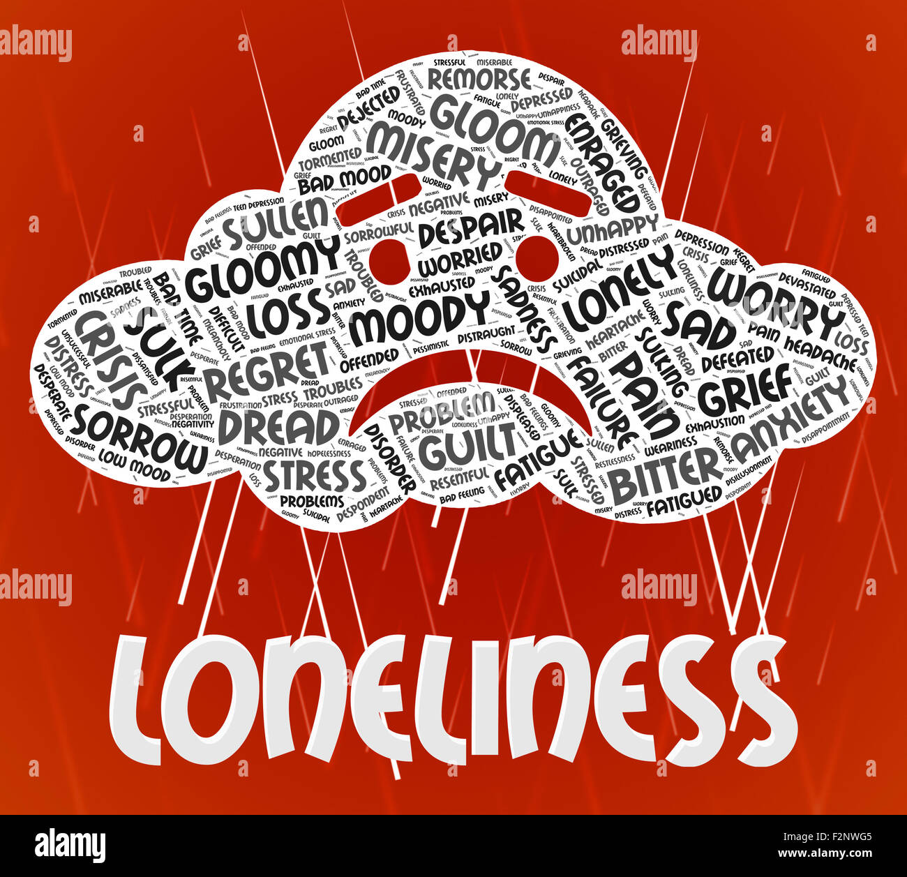 Loneliness Word Showing Outcast Rejected And Alone Stock Photo - Alamy
