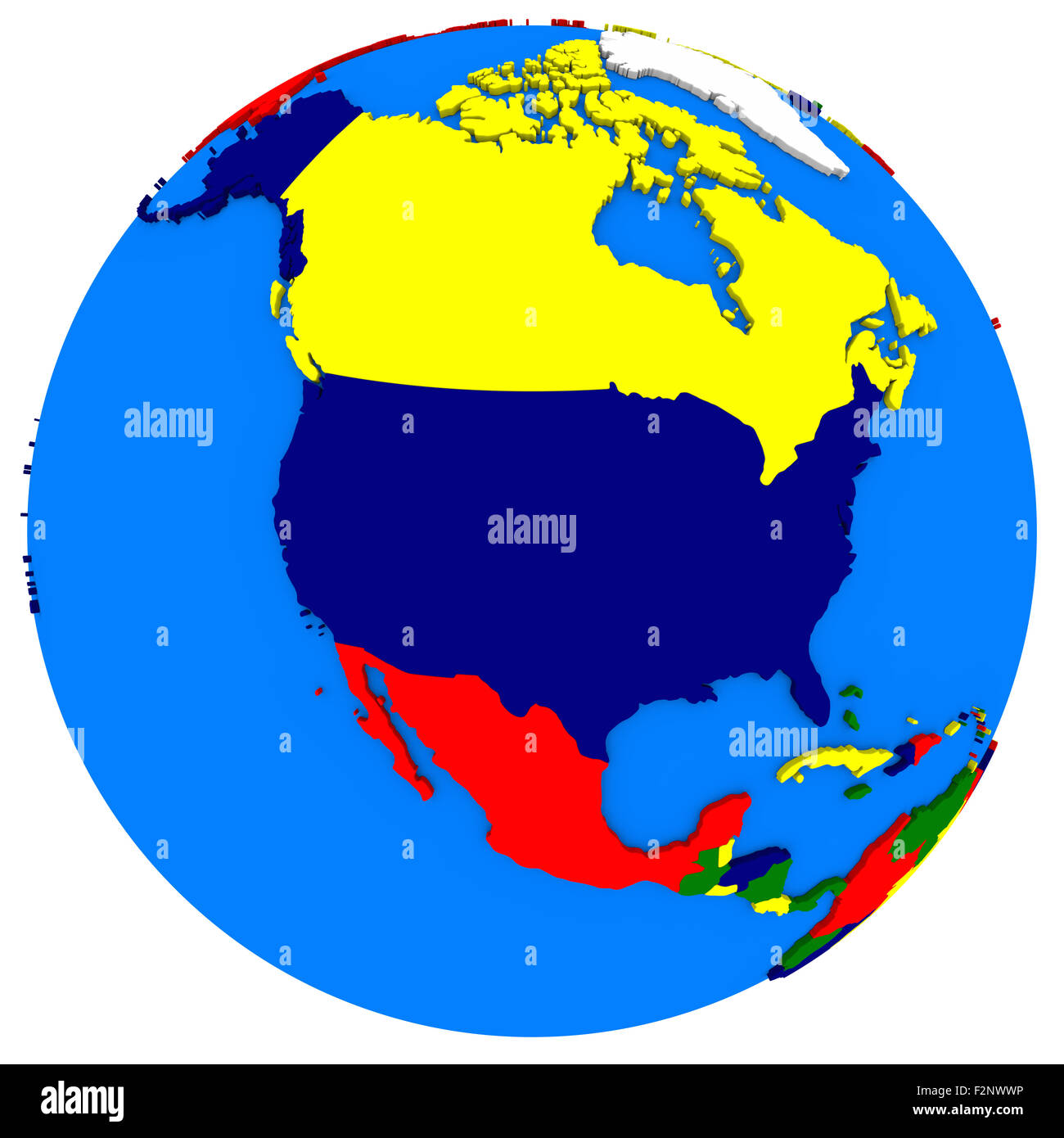 Political map of north America on globe, illustration isolated on white ...