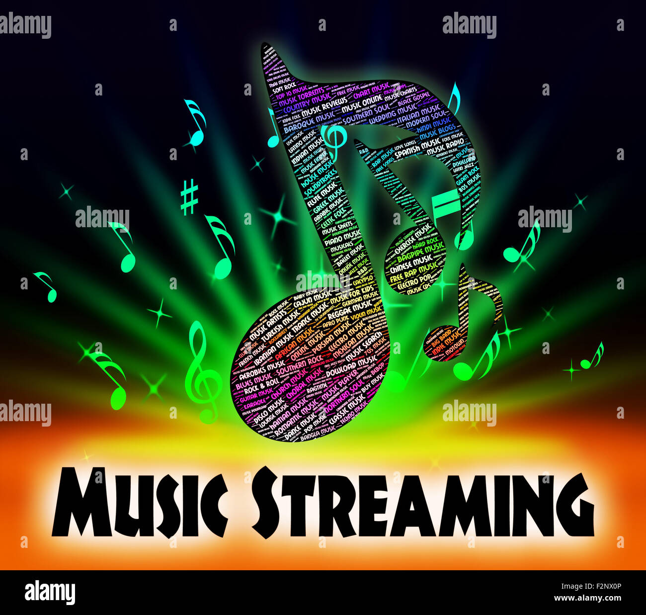 Music Streaming Indicating Sound Track And Songs Stock Photo - Alamy