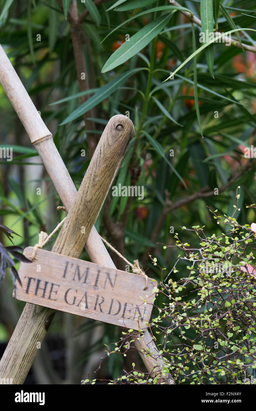Im in the garden sign at a flower show. UK Stock Photo - Alamy