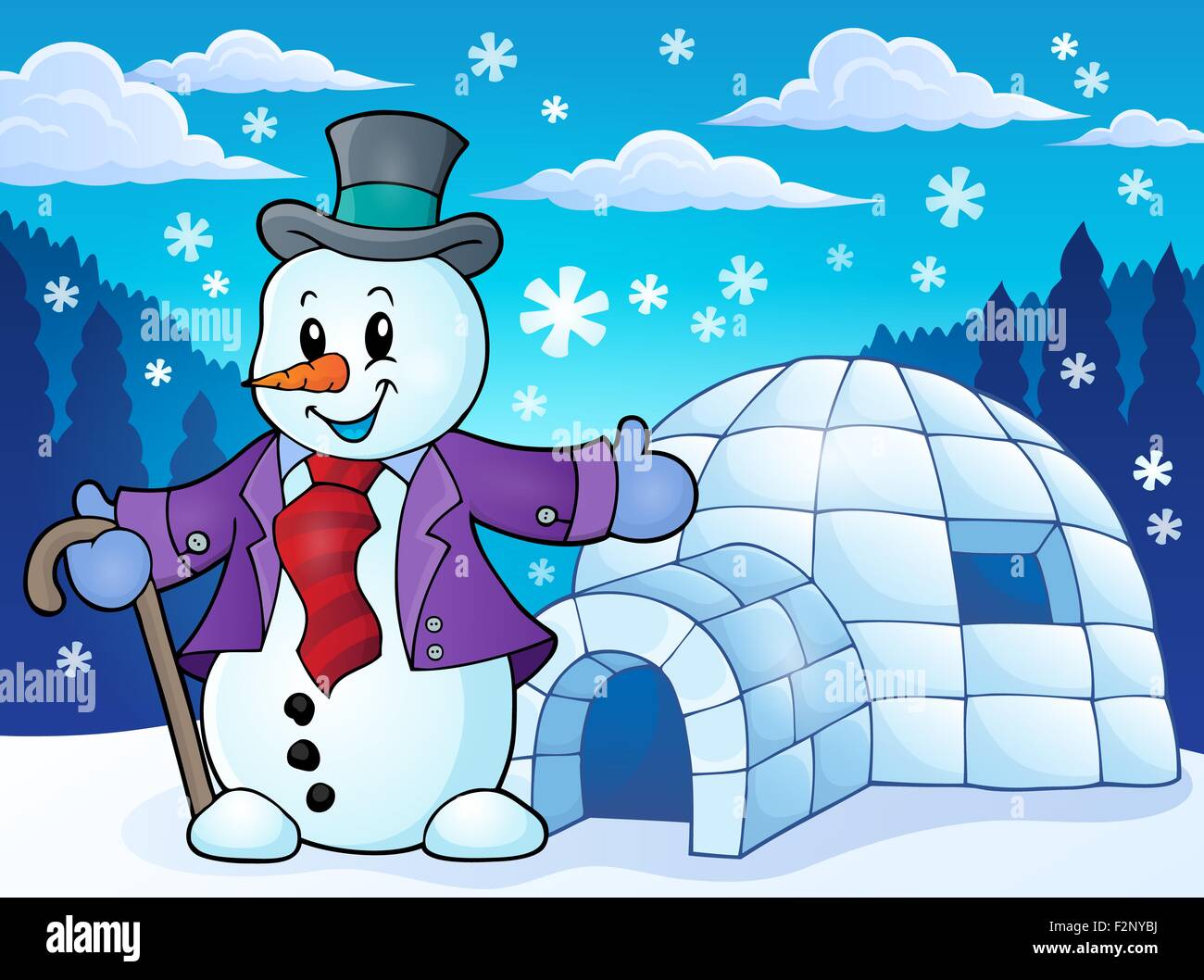 Igloo with snowman theme 1 - picture illustration Stock Photo - Alamy