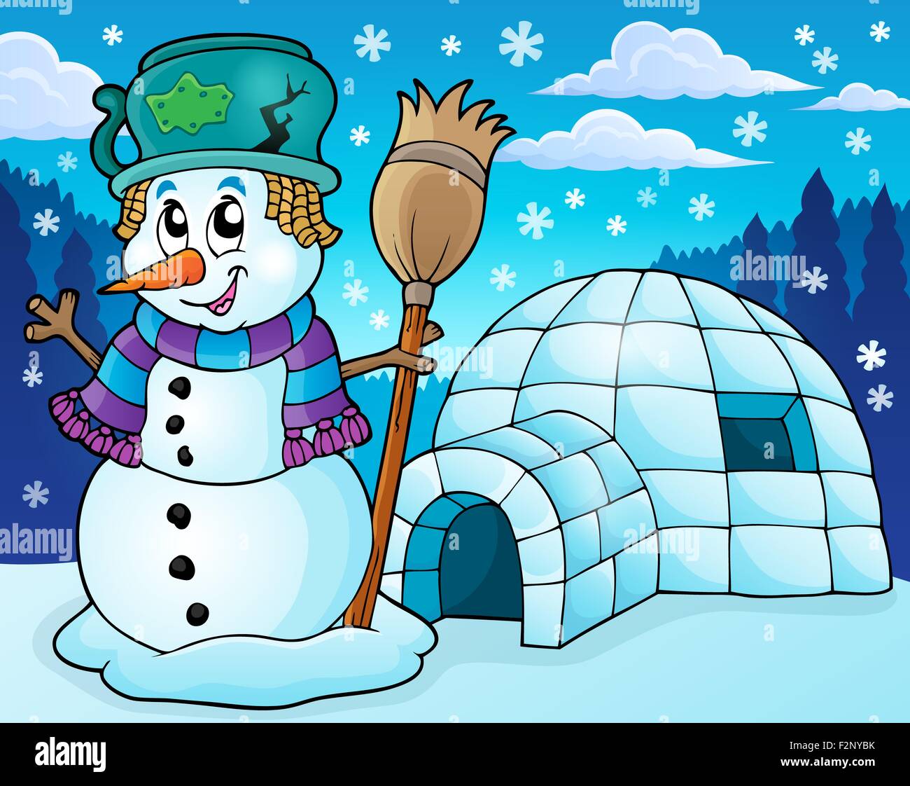 Igloo with snowman theme 2 - picture illustration Stock Photo - Alamy