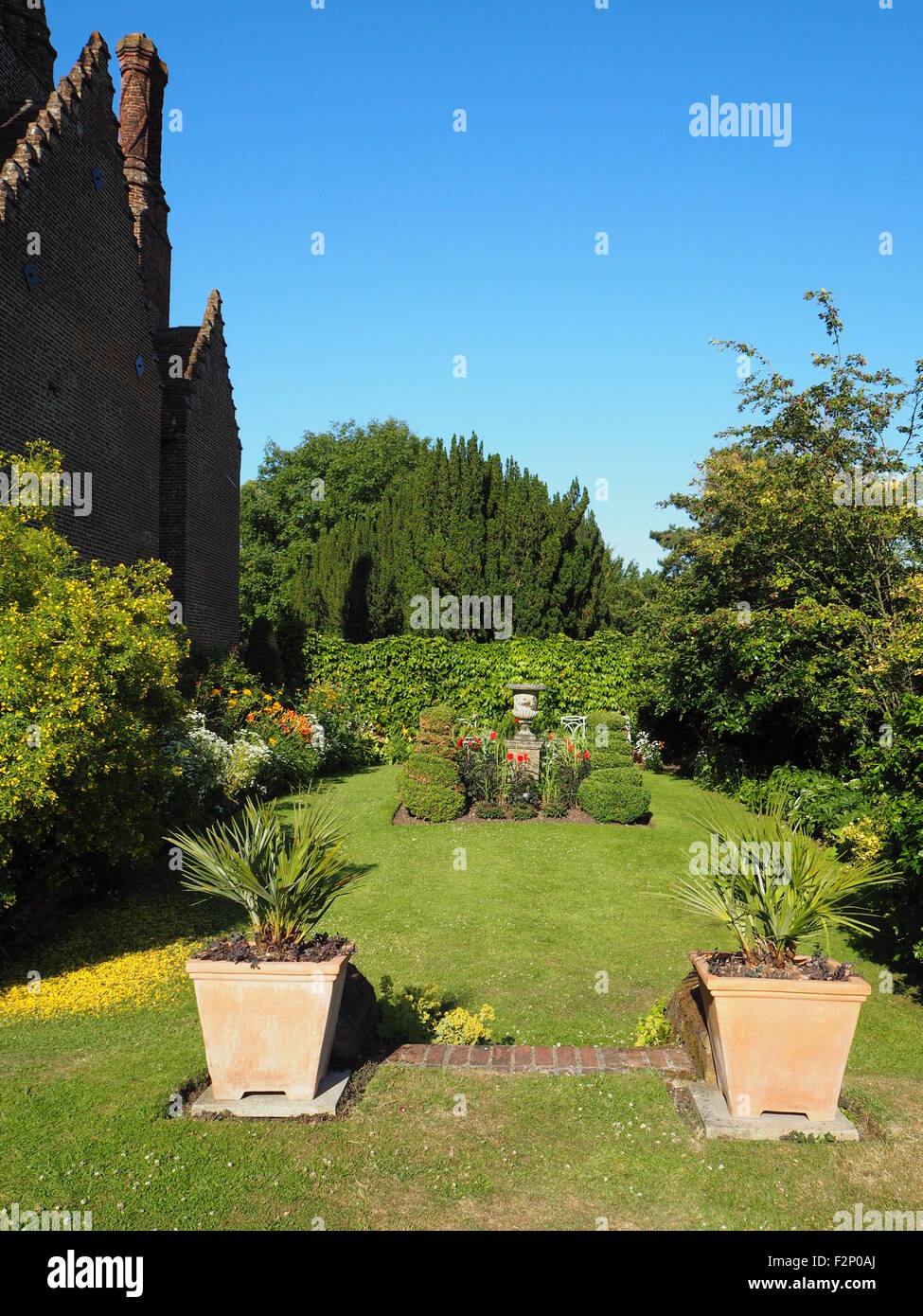 Chenies Manor House garden from the south west side showing the Tudor ...