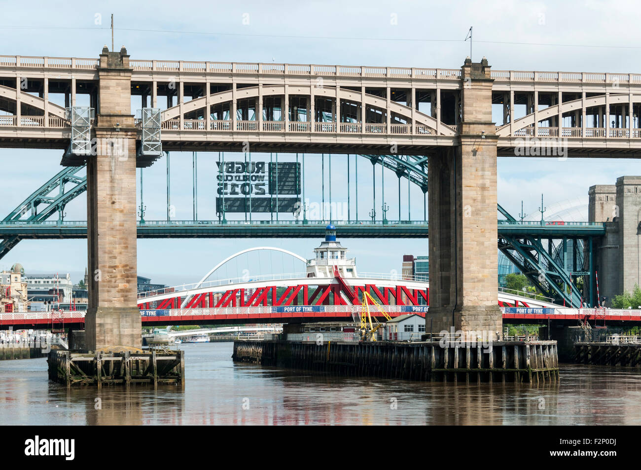 The High Level, Tyne and Swing bridges over the river Tyne, Newcastle ...