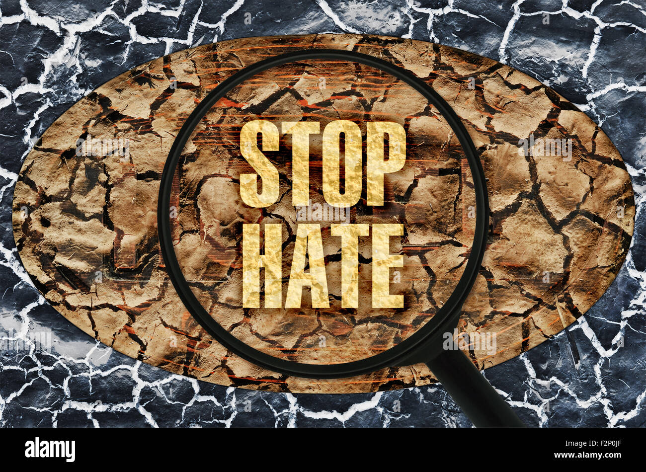 Text Stop Hate under a magnifier on abstract background Stock Photo - Alamy