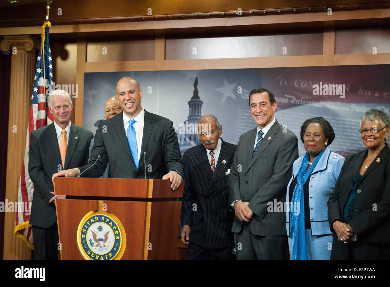 U.S. Senator Cory Booker joins other members of Congress during a press ...